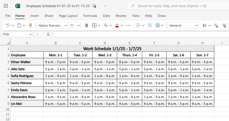 How to Make an Employee Schedule in Excel (+ Templates)
