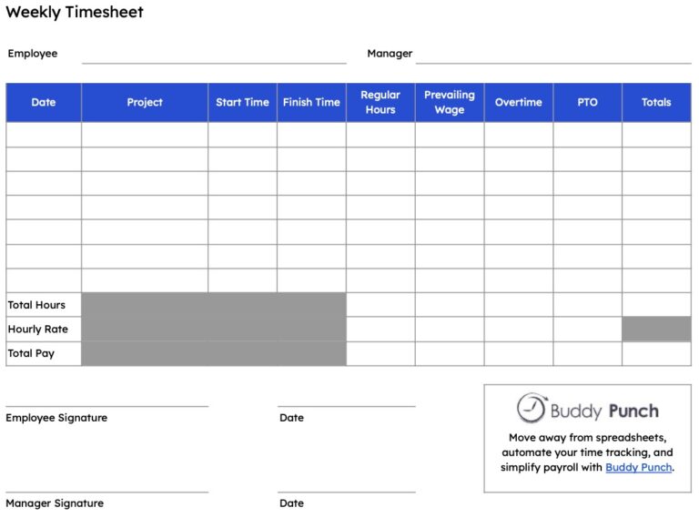 Free Construction Timesheets: Excel, PDF, Word, Docs, and Sheets