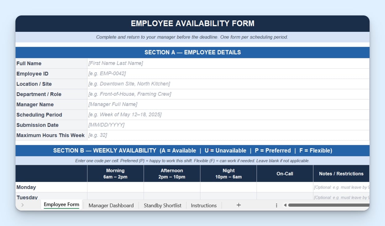 Managing Employee Availability + Availability Form Template